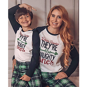 IFFEI Matching Family Pajamas Sets Christmas PJ's Letter Print Top and Plaid Bottom Sleepwear Jammies with Pockets Women: M