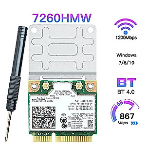 7260ac Half Mini pcie WiFi Card 7260HMW Dual Band Wireless-AC 7260 PCIe WiFi Adapter 2x2 Wi-Fi BT4.0 802.11 b/a/g/n/ac PCI Express Mini Network Card for Windows 7 8 10