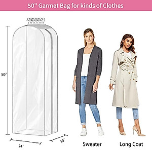10" Gusseted All Clear Garment Bags for Hanging Clothes 4 Pack 50" Dress Bags for Closet Hanging Storage for Suit, Coats, Grey