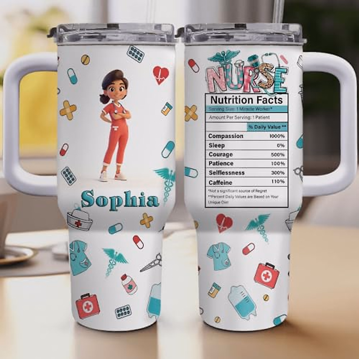 Personalized Nurse Tumbler 40oz -nurse medical space planner-Custom Name Insulated Travel Mug with Handle & Straw, Gift for Nurses, Medical Workers, Appreciation, Mother's Day XcxfYL