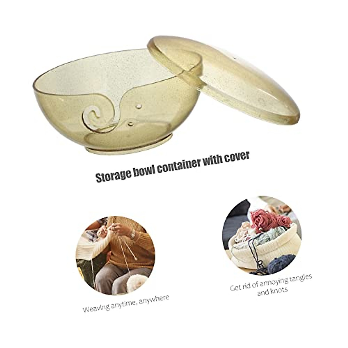 COHEALI 3pcs Crochet Hole Clear with Lid Needles Round Basket Golden Container Craft Organizer Holder Large Crocheting Kit Plastic Day & Top Supplies Wool Handmade Facialmask Crafts Bowl