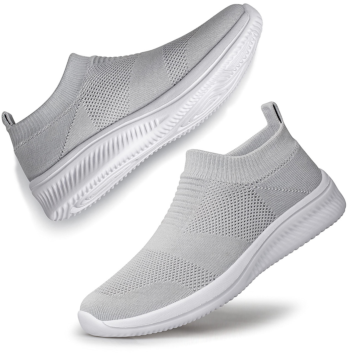 vibdiv Slip on Sock Sneakers Shoes for Wome Walking Shoes Comfortable for Jogging Work Gary 5 Light Gray White