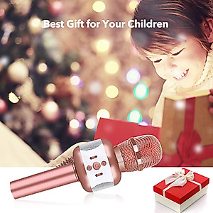 Microphone for Kids, Wireless Bluetooth Karaoke Microphone Portable Handheld Microphone Karaoke Mic Machine for Home Party Birthday - Best Christmas Birthday Gifts Toys for Age 4 5 6 7 8 9 10 (Rose)