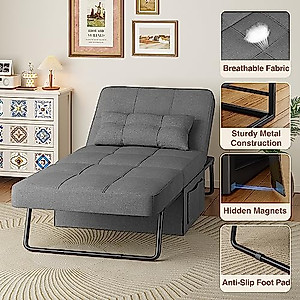 Aiho Sleeper Chair Bed, 4 in 1 Convertible Chair Sofa Bed, Assembly-Free Sofa Chair Bed with Adjustable Backrest Linen Fabric, for Living Room Apartment Office, Dark Grey