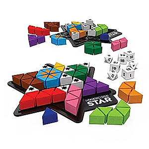 The Genius Star - Toy of The Year Award Winning Family Board Game. 165,888 Possible Puzzles by Filling in Colored Shapes with Blockers to Complete A Star! Golden Star Twist!
