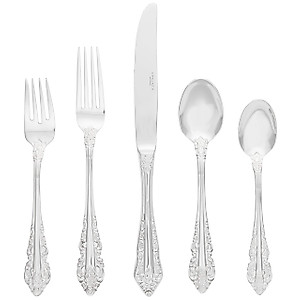 Wallace Antique Baroque 65-Piece 18/10 Stainless Steel Flatware Set, Service for 12, Silver