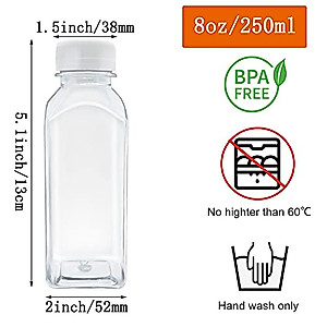 8 Pcs 8 Ounce Plastic Juice Bottles, Reusable Bulk Beverage Containers for Juice, Milk and Other Beverages, White lid