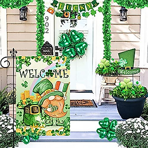 St Patricks Day Garden Flag, St Patricks Day Flag 12x18 Double Sided, St. Patrick's Day Burlap Yard Flag with Gnomes Leprechaun Shamrock Irish Clover Welcome Vertical Signs for Outdoor Decorations