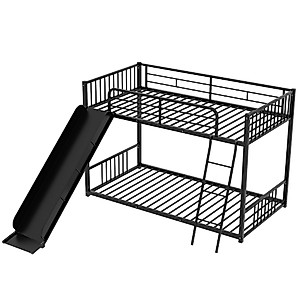 Bellemave Bunk Bed with Slide, Metal Twin Over Twin Bunk Bed with Slide and Ladder, Made of Heavy Duty Steel, for Kids Girls Boys Teens – Black
