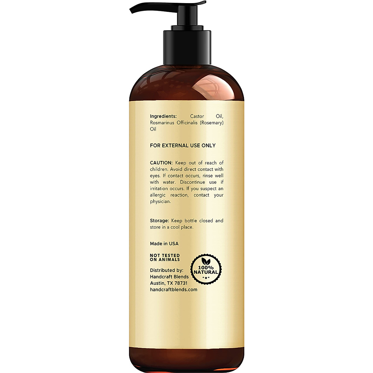 Handcraft Blends Castor Oil with Rosemary Oil for Hair Growth, Eyelashes, Eyebrows - 100% Pure and Natural Carrier Oil Hair, Body Oil - Moisturizing Massage Oil for Aromatherapy - 8 fl. Oz