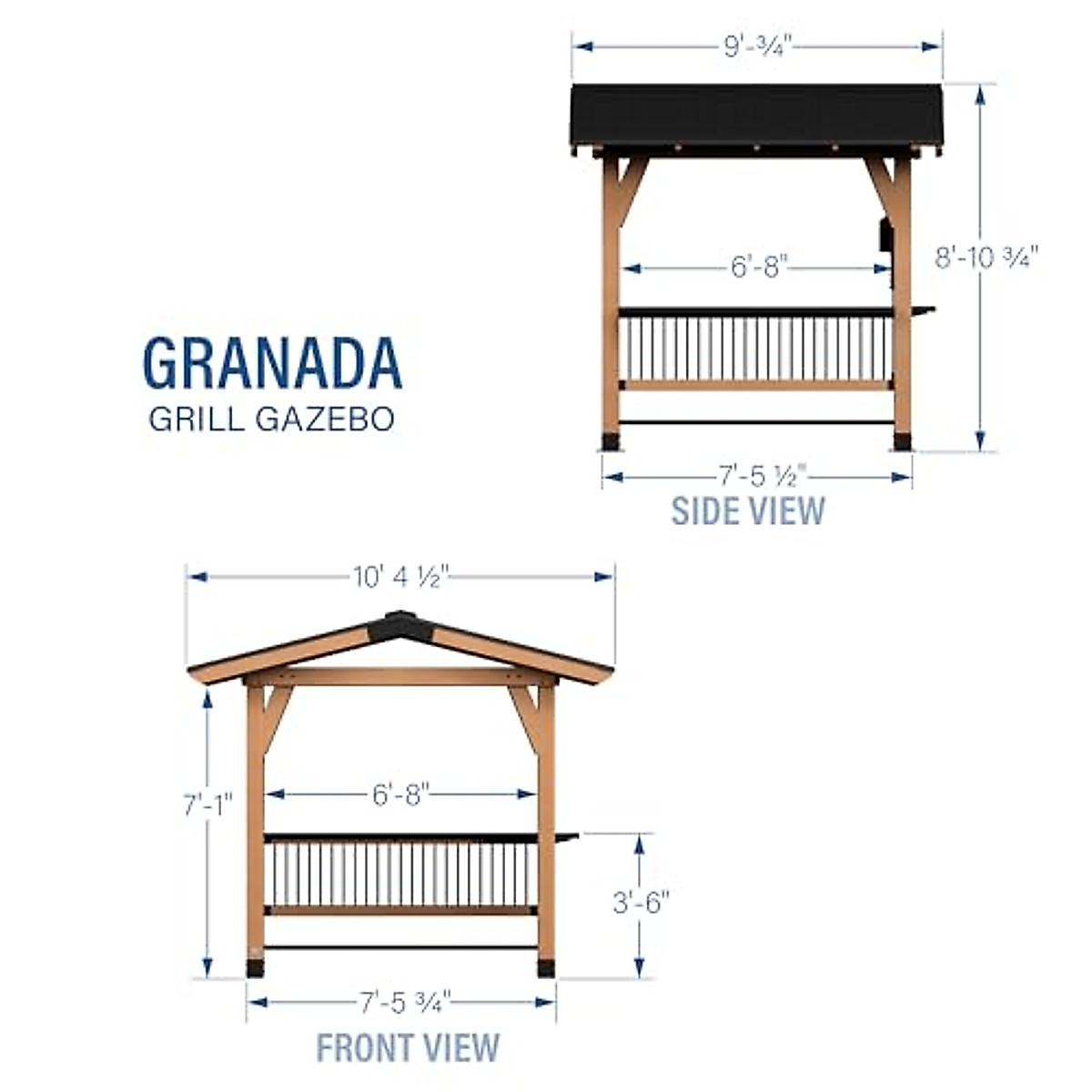 Backyard Discovery Granada 10' x 9' Cedar Wood BBQ Grill Gazebo Pavilion with Hardtop Galvanized Steel Roof, Bar Tops, Powerport, Snow Support, Wind Resistance, Cook Station for Outdoor Patio or Deck