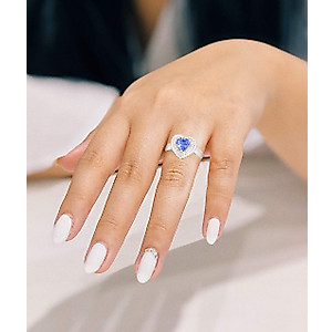 Femme Luxe 1.00 Carats Tanzanite and 0.10 ct.Diamond Heart Ring for Women, 925 Sterling Silver, Giftable Jewelry, Perfect Valentine Gift (7)