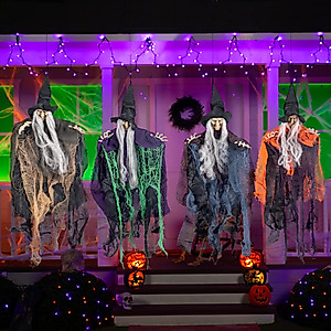 JOYIN 4 Pcs 19.6” Hanging Witch Halloween Decorations Outdoor Indoor Flying Haunted House Scary Decor for Lawn Garden Yard