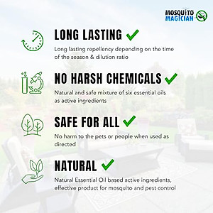 Mosquito Magician 1 Gallon Liquid Concentrate with a 15L Pump Up Backpack Sprayer - User-Friendly - Ideal for Yards, Lawns, Patios - Kills Mosquitoes, Fleas, Fire Ants - with 6 Natural Essential Oils