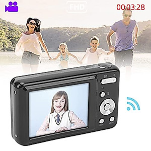 Jopwkuin 48MP Digital Camera, Self Timer Single Shot Automatic White Balance Portable Digital Camera ABS for Beginners(Black)