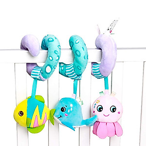 willway Hanging Toys for Stroller Car Seat Crib Mobile, Infant Baby Spiral Ocean Animal Activity Toys, Baby 0-6-12 Months Toy with BB Squeaker Whale Rattles Octopus