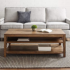Walker Edison Modern Farmhouse A-Frame Wood Rectangle Coffee Table Living Room Ottoman Storage Shelf, 48 Inch, Rustic Oak