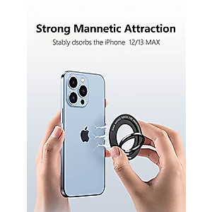 Wannap Magnetic Phone Grip Kits, Magnetic Phone Ring Holder, Adjustable & Removable Kickstand, for iPhone 13/Pro/Mini/Pro Max, iPhone 12/Pro/Mini/Pro Max, Glaxy & Other Smartphone (Black)