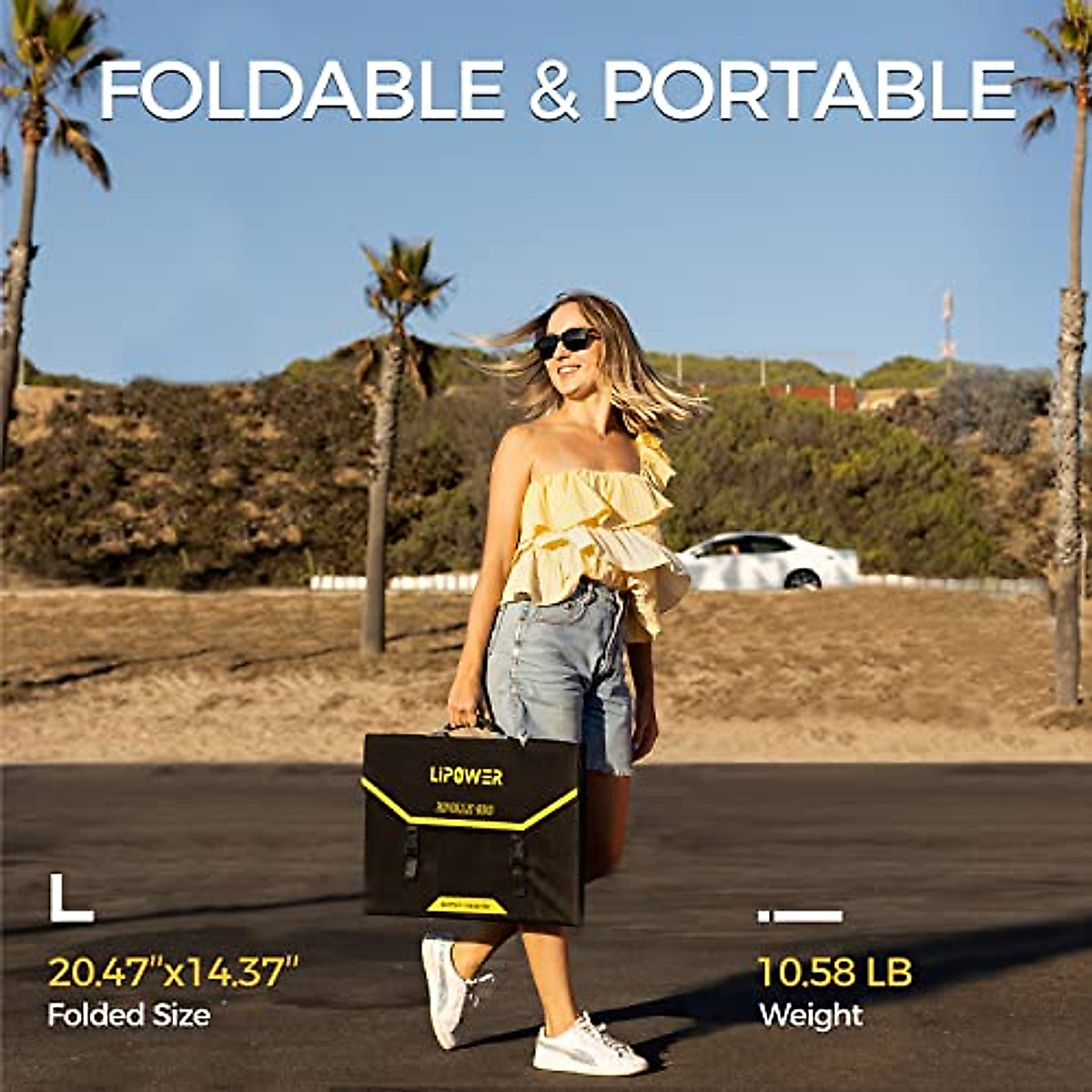 LIPOWER 100W Portable Solar Panel 18V, Foldable Solar Charger for Jackery/Anker/FlashFish/Bluetti/Goal Zero/Rockpals Power Station and with USB, Type-C PD Output