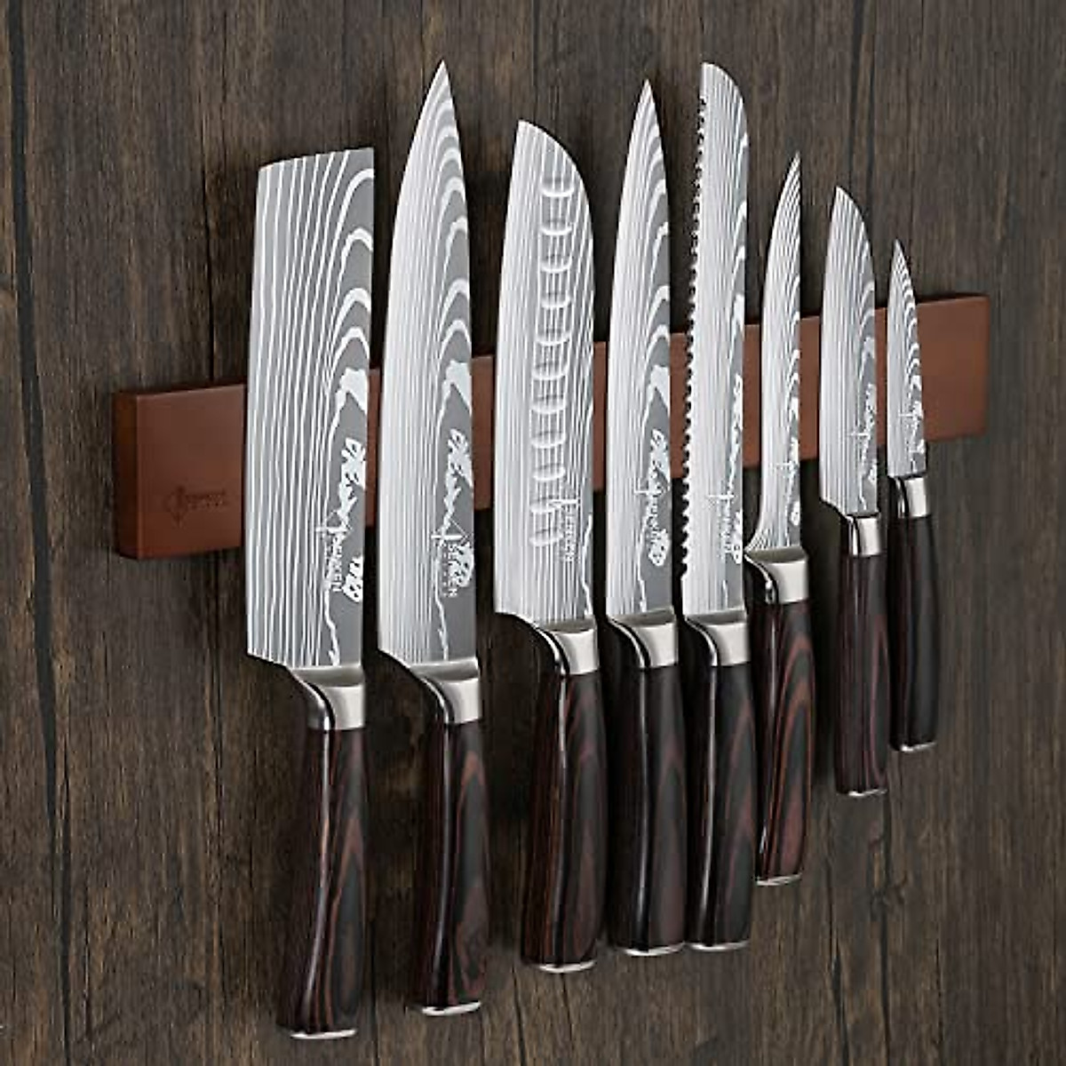 SENKEN Acacia Wood Magnetic Knife Strip - Wall Mounted Holder for Knife Set - Wooden Magnetic Knife Holder for Wall - Extra Large 15.75" Length Knife Rack, Includes Adhesive Tape to Install on Tile