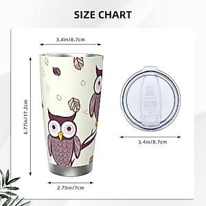Owl Tree Branches Tumbler with Lid and Straw 20oz Stainless Steel Car Cup for Hot and Cold Drinks, Double Wall Insulated Travel Coffee Mug Reusable Drink Thermos Cup Birthday Gifts