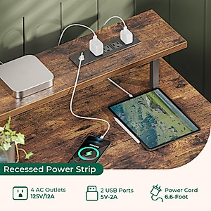 Huuger 55 inch Computer Desk with 4 Drawers, Gaming Desk with LED Lights & Power Outlets, Home Office Desk with Large Storage Space for Bedroom, Work from Home, Rustic Brown