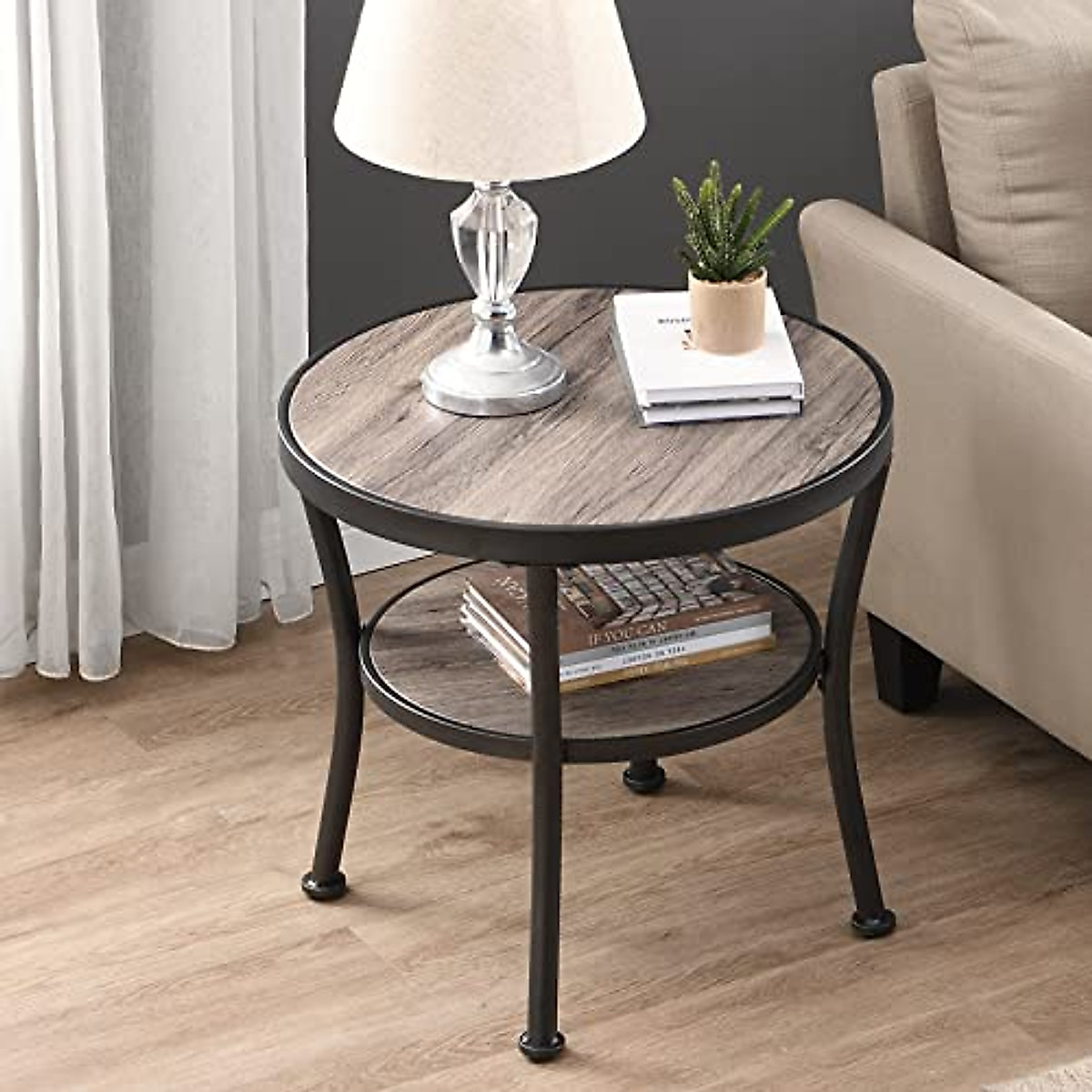 O&K FURNITURE Round End Table, Side Table for Living Room,Small Round Accent Table, Grey