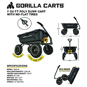 Gorilla Carts 7GCG-NF 7 Cu. Ft. Heavy-Duty Poly Garden Dump Cart with No-Flat Tires, Black (Amazon Exclusive)