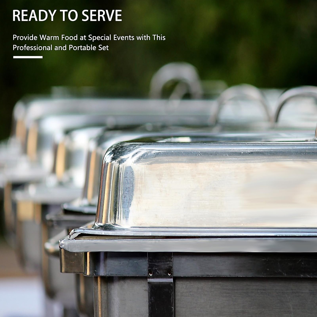 Jacgood Chafing Dish Buffet Set of 2, 8QT Rectangle Stainless Steel Food Warmer Kit with Lids Food Pans Bain Maries and Fuel Holders for Restaurant Catering Parties Weddings