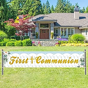 Labakita Large First Communion Banner, Baptism Decorations for Boys or Girls, Baptism / Christening / Baby Shower Party Decorations