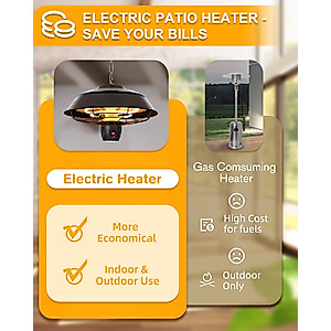 Star Patio Electric Patio Heater, Outdoor Heater with Remote Control & Touch Switch, 600W/900W/1500W Infrared Ceiling Heater with Hammer Tone Bronze Finish, IP44 Waterproof, Patio Heater, STP1566-C-N
