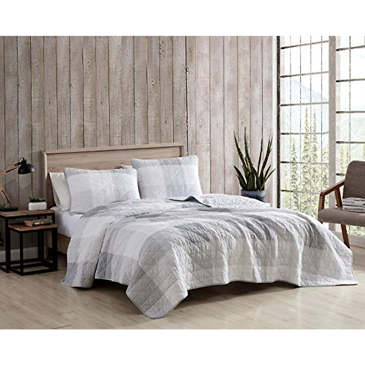 Eddie Bauer - King Quilt Set, Cotton Reversible Bedding with Matching Shams, Medium Weight Home Decor (Boulder Grey, King)