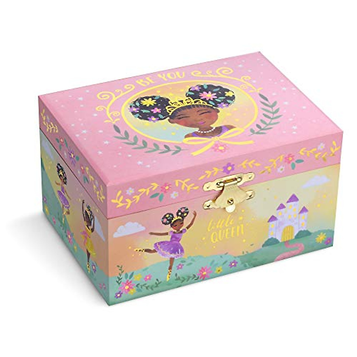 Jewelkeeper Girl's Musical Jewelry Storage Box with Black Ballerina, Little Queen Design with Gold Foil, Swan Lake Tune
