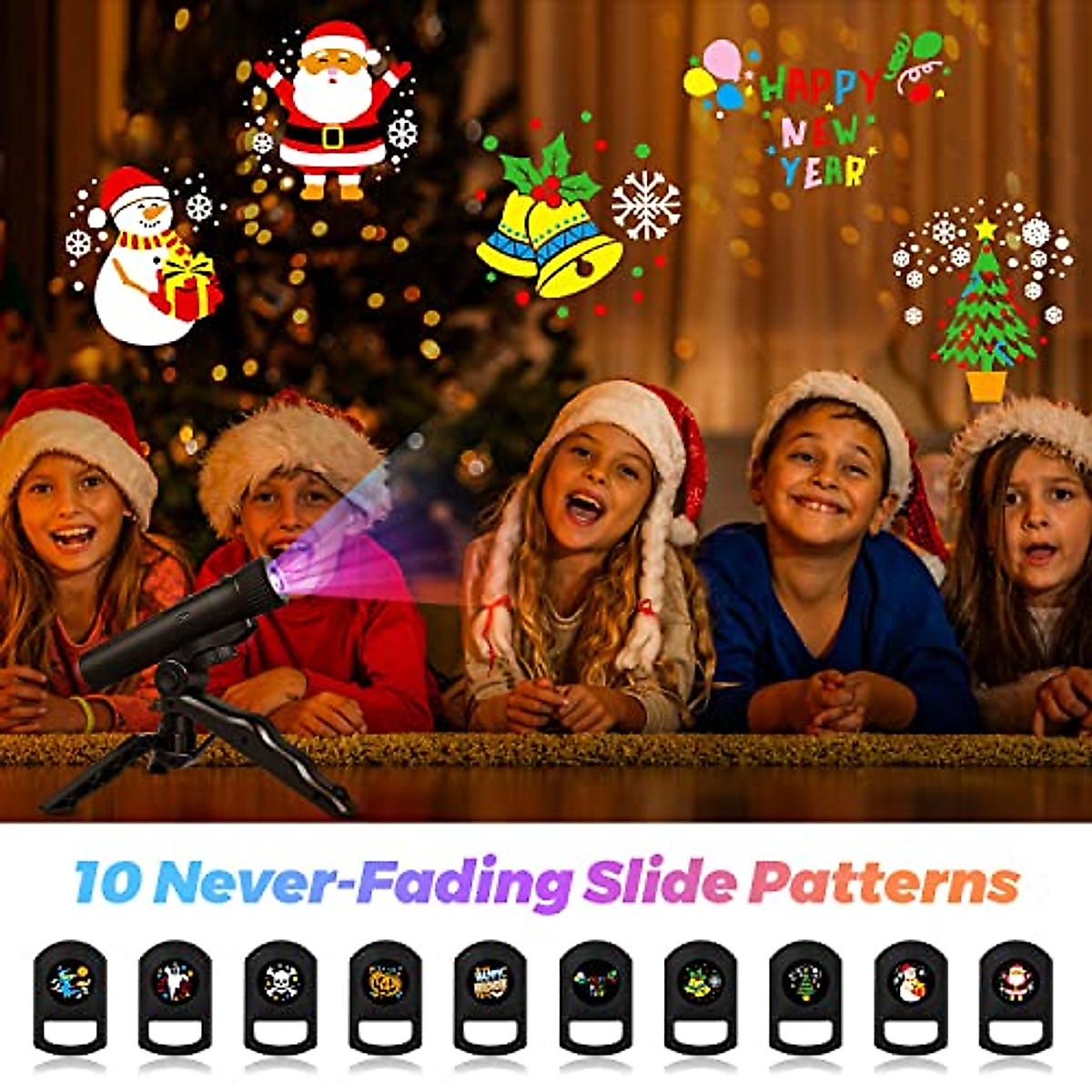 Christmas Projector Lights Indoor 2 in 1 LED Projector Light Flashlight with 10 HD Never-Fading Patterns Home Xmas Halloween New Year Decorations