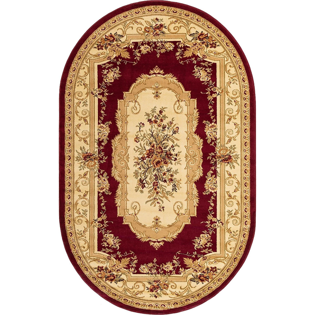 Unique Loom Versailles Collection Traditional Classic Floral Motif Area Rug (5' 0 x 8' 0 Oval, Burgundy/Ivory)