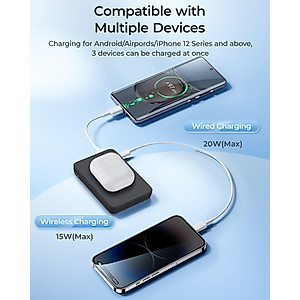 BENKS Magnetic Power Bank, Upgraded 10000mAh Wireless Portable Charger, for MagSafe Battery Pack with Two-Way 20W USB-C Ports, for iPhone 15/14/13/12 Series, Black