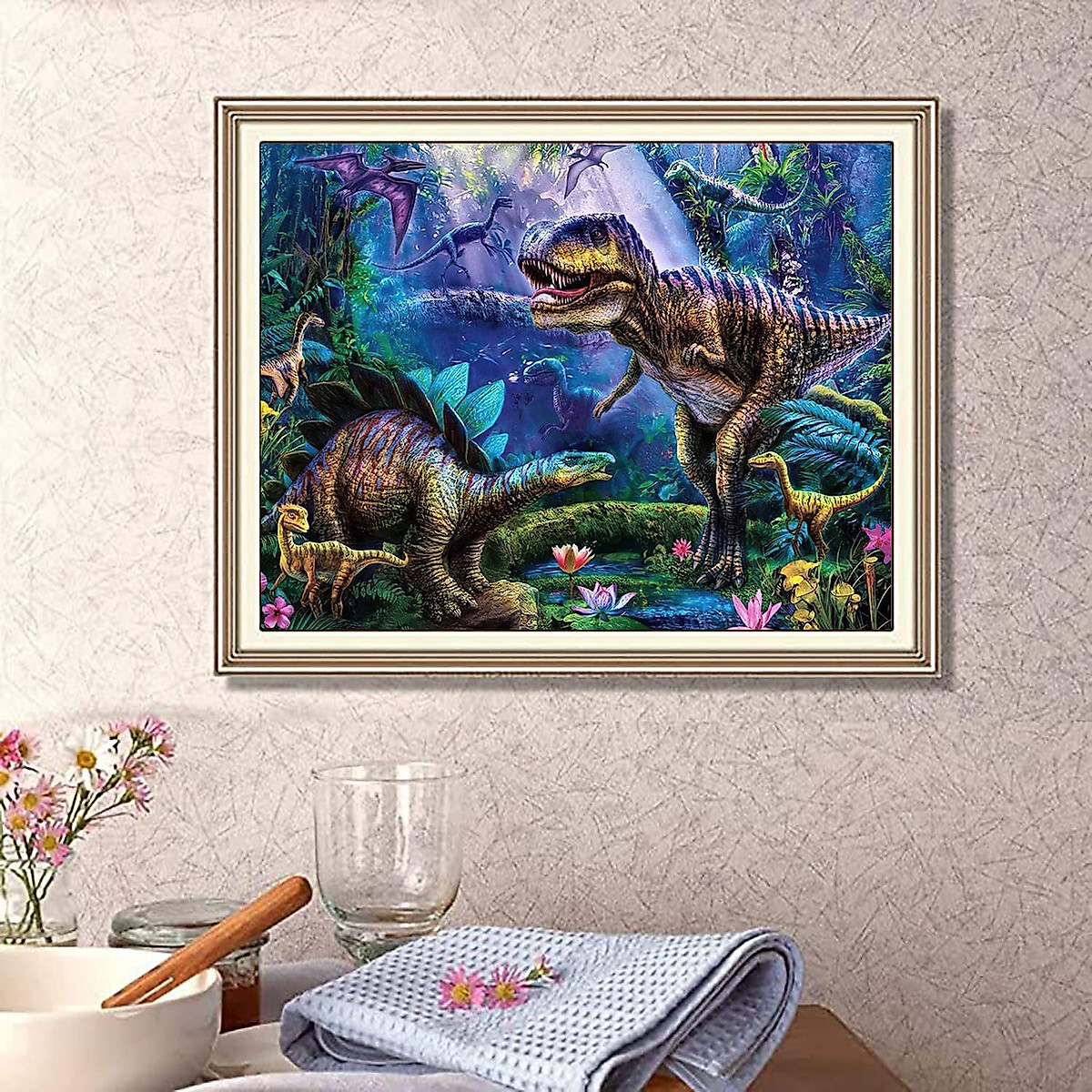 VeGuude Diamond Painting Kits for Adults -Dinosaur World DIY 5D Diamond Art Kits Full Drill Diamond Dots Paintings with Diamonds Gem Art and Crafts Home Decor 12x16inch