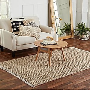 Pebble & Crane - Durham Rug - Woven Throw Rug - Jute and Cotton - Area Rug for Kitchen, Living Room, Bedroom, and More - Solid Trim - 5’ x 8’ - Natural and Beige