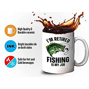 Fisher Coffee Mug 11oz White - i'm retired fishing is my job - Bass Fishing Spooler Boat Lovers Lures Rod Funny Fisherman Joke Retirement Grandpa