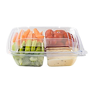 Tamper Tek 13 Ounce Rectangle Take Out Containers, 100 Durable Carryout Containers - Tamper-Evident, Freezable, Clear Plastic To-Go Containers, 4 Compartments, With Hinged Lids - Restaurantware