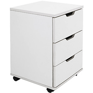 Sunon 3-Drawer Vertical Filing Cabinet Rolling Wood Mobile File Cabinets Under Desk for Home Office with Casters (White, Non-Assembled)