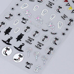 JMEOWIO 12 Sheets Halloween Nail Art Stickers Decals Self-Adhesive Pegatinas Uñas Skull Ghost Witchy Spider Web Bat Pumpkin Spook Nail Supplies Nail Art Design Decoration Accessories