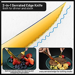 Gold Silverware Set for 8, Hammered 40-Piece Stainless Steel Flatware Cutlery Set,Modern Kitchen Utensils Tableware Set Includes Dinner Knives/Forks/Spoons,Mirror Polished Dishwasher Safe