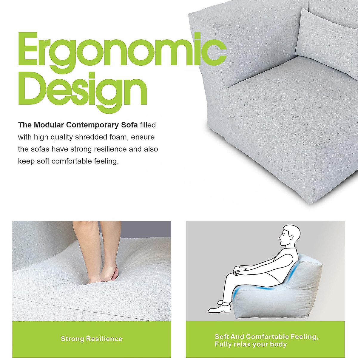 OPEAK Patio Furniture Set Bean Bag Corner Chair Outdoor Sectional Conversation Patio Chair Daybed Furniture Outdoor Sofa Couch High Density Foam Filling Modern Comfy Patio Couch (Light Gray)