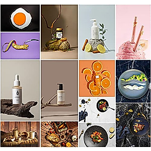 Exzycke 7PCS 14Patterns Photography Background Paper with Stand, 34x23in Double-Sided Photo Tabletop Backdrops Props for Food Jewelry Cosmetics Makeup (Black Purple Orange)