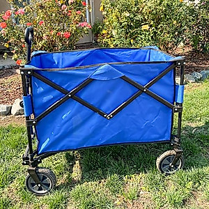 Sunjoy Collapsible Wagon with 255L Large Capacity, Utility Foldable Wagon Cart, Heavy Duty Beach Wagon with Big Wheels, Portable Garden Cart for Camping Fishing Sports Shopping, Blue