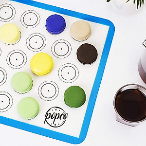 POPCO Macaron Baking Kit (19pcs Set) - 2 Half Size and 2 Quarter Size Silicone Macaron Baking Mats Plus 8 Piping Tips, 3 Piping Bags with 3 Bag Ties, 1 Coupler