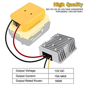20V to 12V Step Down Converter Aadpter for Dewalt 20V Battery DC Voltage Regulator 15A MAX 180W Inverter Automatic Buck Converter Power Wheels Aadpter with Upgraded Low Voltage Protection and Switch