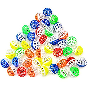 CHIWAVA 45PCS 1.6'' Cat Toy Ball with Bell Plastic Lattice Jingle Balls Kitten Chase Pounce Rattle Toy Assorted Color