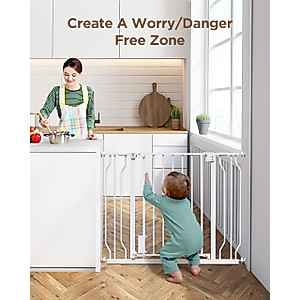 Ciays Baby Gate 29.5” to 41.3”, 30-in Height Extra Wide Dog Gate for Stairs, Doorways and House, Auto-Close Safety Metal Pet Gate for Dogs with Alarm, Pressure Mounted, White